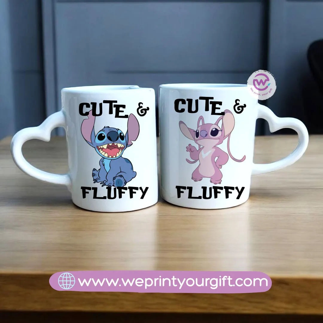 Twin Mug Set- Customized White mugs with heart handle- We print – WE PRINT