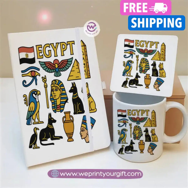 Egyptian Pharaonic Design Gift Set | Notebook, Mug & Coaster | Direct ...